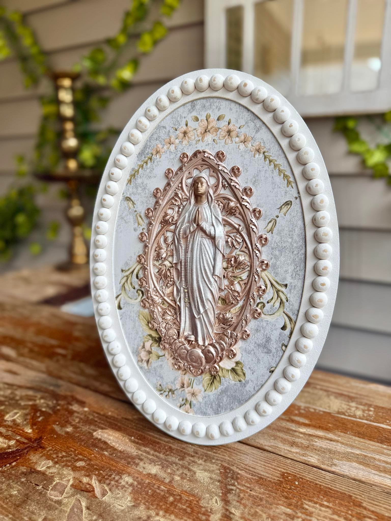 Rustic Victorian Our Lady in Leaves Oval Wall Plaque | Southern Saint ...